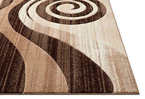 Desert Swirl Brown & Beige Modern Geometric Comfy Casual Spiral Hand Carved Area Rug 5x7 (5'3" x 7'3") Easy to Clean Stain Fade Resistant Contemporary Thick Soft Plush Living Dining Room Rug