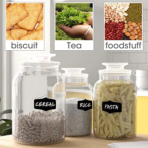 Kitchen Round Clear Glass Airtight Lids Chalkboard Canister Jar (Set of 3) with 3 Stick on Labels and Chalk Small