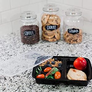 Kitchen Round Clear Glass Airtight Lids Chalkboard Canister Jar (Set of 3) with 3 Stick on Labels and Chalk Small