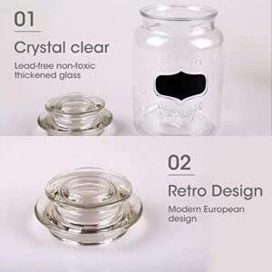 Kitchen Round Clear Glass Airtight Lids Chalkboard Canister Jar (Set of 3) with 3 Stick on Labels and Chalk Small