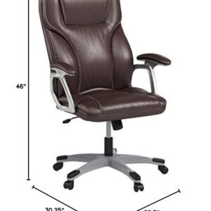 Essentials High-Back Leather Executive Office/Computer Chair with Arms - Ergonomic Swivel Chair (ESS-6030-BRN)