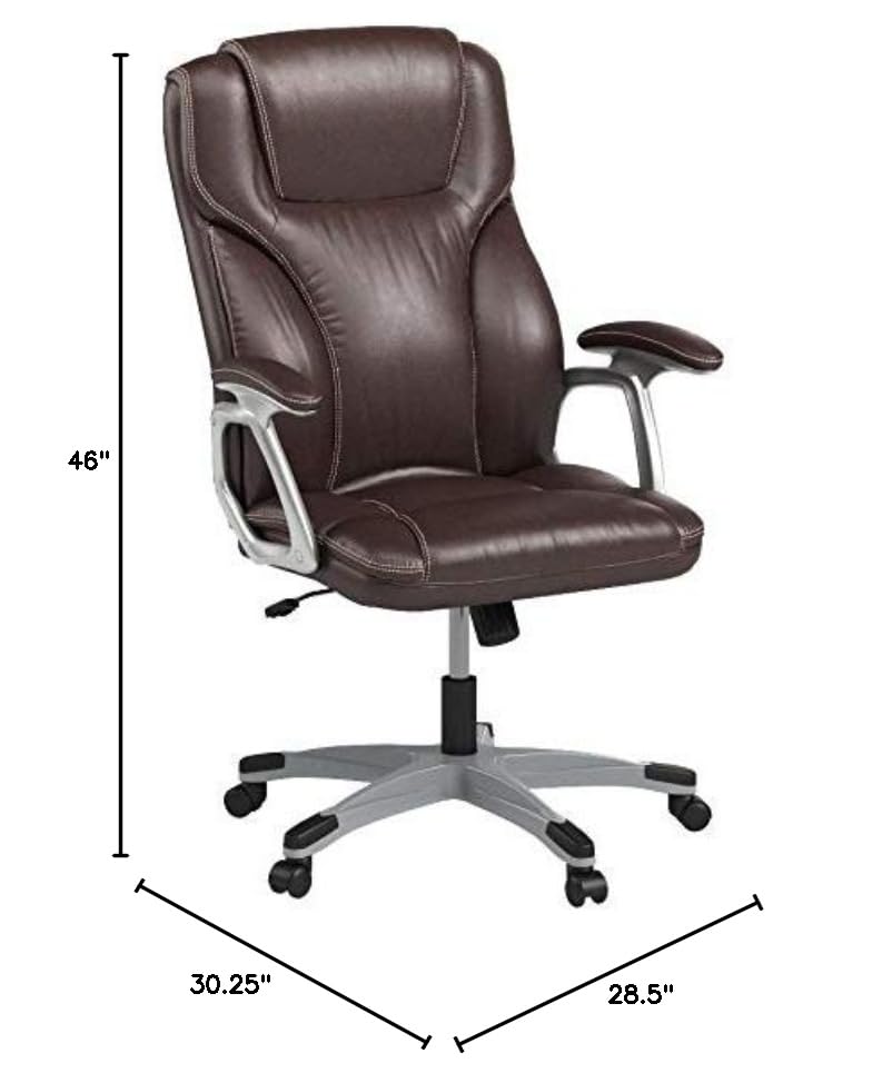 Essentials High-Back Leather Executive Office/Computer Chair with Arms - Ergonomic Swivel Chair (ESS-6030-BRN)