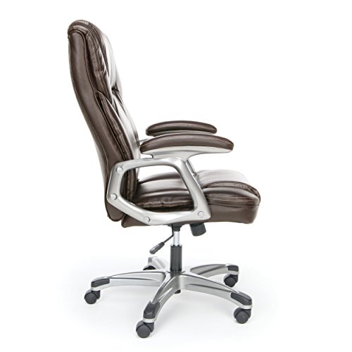 Essentials High-Back Leather Executive Office/Computer Chair with Arms - Ergonomic Swivel Chair (ESS-6030-BRN)