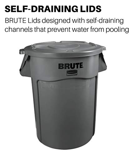 Rubbermaid Commercial Products BRUTE Heavy-Duty Trash/Garbage Can Lid, White, Compatible with 44-Gallon BRUTE Container, Pack of 4