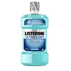 listerine ultraclean oral care antiseptic mouthwash, everfresh technology to help fight bad breath, gingivitis, plaque & tartar, ada-accepted tartar control oral rinse, arctic mint, 1 l