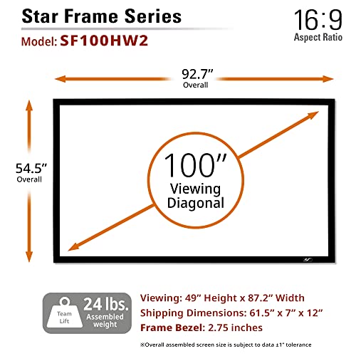 Elite Screens Star Frame Series, 100-INCH 16:9, Fixed Frame Home Movie Theater Projector/Projection Screen, 8K / 4K Ultra HD 3D Ready, SF100HW2