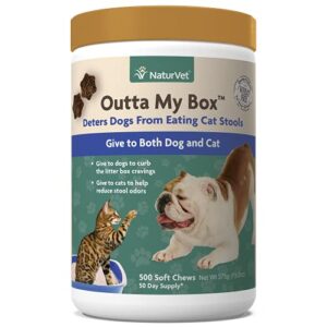 naturvet – outta my box – 500 soft chews – deters dogs from eating cat stools – reduces cat stool odors – for dogs & cats – 50 day supply