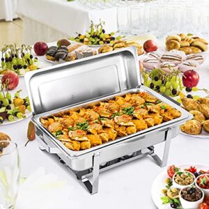 ZENY 4 Packs Chafing Dish Buffet Set, 8 Quart Stainless Steel Buffet Servers and Warmers for Party Catering, Complete Chafer Set with Water Pan, Chafing Fuel Holder