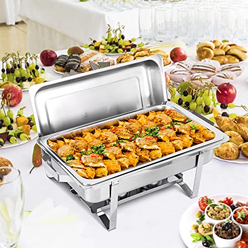 ZENY 4 Packs Chafing Dish Buffet Set, 8 Quart Stainless Steel Buffet Servers and Warmers for Party Catering, Complete Chafer Set with Water Pan, Chafing Fuel Holder