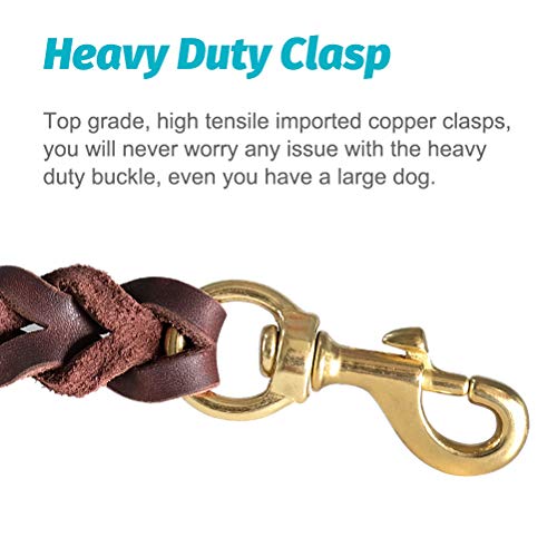 FAIRWIN Braided Leather Dog Training Leash 6 Foot - 5.6 Foot Military Grade Heavy Duty Dog Leash for Large Medium Small Dogs (M:5/8" x5.6ft, Brown) 004