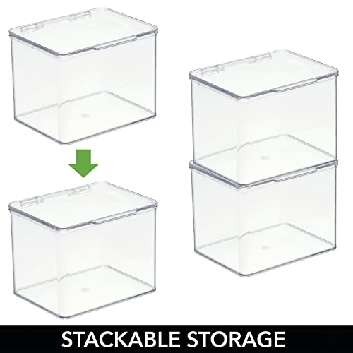 mDesign Plastic Bathroom Storage Organizer Box with Hinge Lid for Closet, Shelf, Cupboard, or Vanity, Hold Medicine, Soap, Lotion, Cotton Swabs, Masks, Styling Tools, Lumiere Collection, 2 Pack, Clear