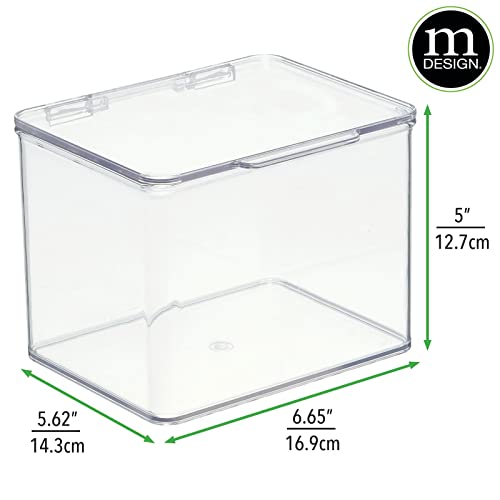 mDesign Plastic Bathroom Storage Organizer Box with Hinge Lid for Closet, Shelf, Cupboard, or Vanity, Hold Medicine, Soap, Lotion, Cotton Swabs, Masks, Styling Tools, Lumiere Collection, 2 Pack, Clear