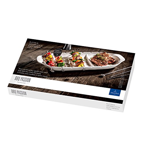 BBQ Passion XL Kebob Platter by Villeroy & Boch - Premium Porcelain - Made in Germany - Dishwasher and Microwave Safe - 20.5 x 8.5 Inches