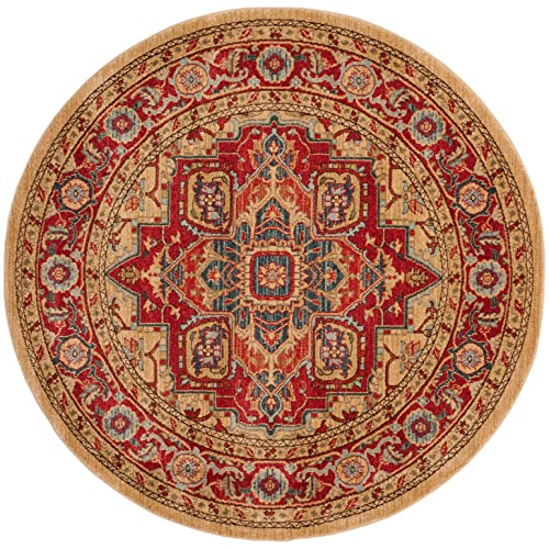 SAFAVIEH Mahal Collection 9' Round Red Natural MAH698A Traditional Oriental Non-Shedding Dining Room Entryway Foyer Living Room Bedroom Area Rug