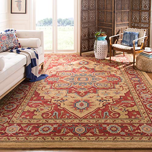 SAFAVIEH Mahal Collection 9' Round Red Natural MAH698A Traditional Oriental Non-Shedding Dining Room Entryway Foyer Living Room Bedroom Area Rug