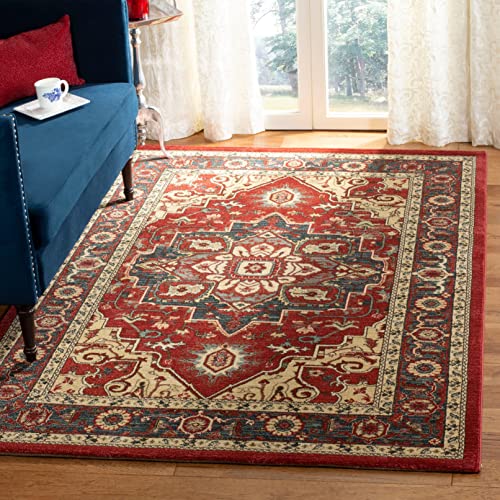 SAFAVIEH Mahal Collection 9' Round Red Natural MAH698A Traditional Oriental Non-Shedding Dining Room Entryway Foyer Living Room Bedroom Area Rug