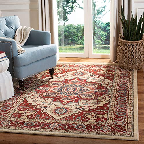 SAFAVIEH Mahal Collection 9' Round Red Natural MAH698A Traditional Oriental Non-Shedding Dining Room Entryway Foyer Living Room Bedroom Area Rug