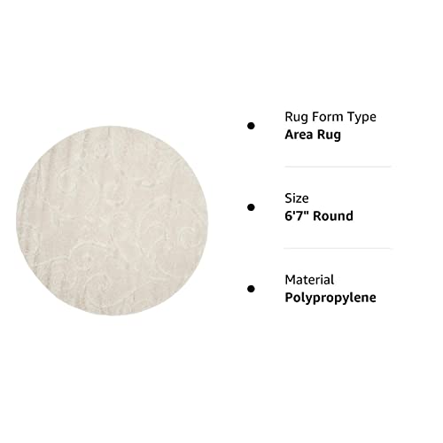 SAFAVIEH Florida Shag Collection Area Rug - 6'7" Round, Creme & Creme, Scroll Design, Non-Shedding & Easy Care, 1.2-inch Thick Ideal for High Traffic Areas in Living Room, Bedroom (SG455-1111)