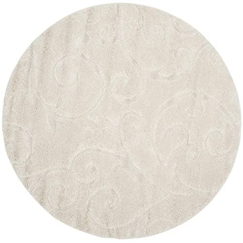 SAFAVIEH Florida Shag Collection Area Rug - 6'7" Round, Creme & Creme, Scroll Design, Non-Shedding & Easy Care, 1.2-inch Thick Ideal for High Traffic Areas in Living Room, Bedroom (SG455-1111)