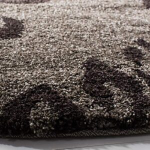 SAFAVIEH Florida Shag Collection Area Rug - 5' Round, Smoke & Dark Brown, Floral Design, Non-Shedding & Easy Care, 1.2-inch Thick Ideal for High Traffic Areas in Living Room, Bedroom (SG456-7928)