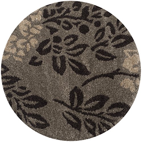 SAFAVIEH Florida Shag Collection Area Rug - 5' Round, Smoke & Dark Brown, Floral Design, Non-Shedding & Easy Care, 1.2-inch Thick Ideal for High Traffic Areas in Living Room, Bedroom (SG456-7928)