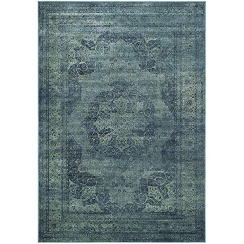 SAFAVIEH Vintage Collection Area Rug - 8' x 10', Blue & Multi, Oriental Traditional Distressed Viscose Design, Ideal for High Traffic Areas in Living Room, Bedroom (VTG158-2220)