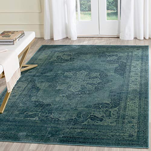 SAFAVIEH Vintage Collection Area Rug - 8' x 10', Blue & Multi, Oriental Traditional Distressed Viscose Design, Ideal for High Traffic Areas in Living Room, Bedroom (VTG158-2220)