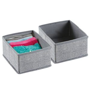 mdesign rectangular soft fabric dresser drawer and closet storage organizer bin for lingerie, bras, socks, leggings, clothes, jewelry, scarves - textured print - 2 pack - gray