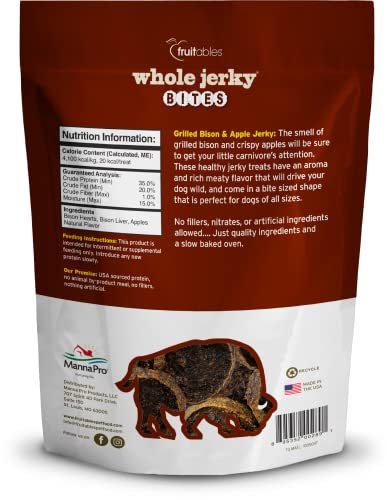 Fruitables Dog Treats – Whole Jerky Bites – Grilled Bison Dog Treats – Healthy Dog Treats – 5 Ounces