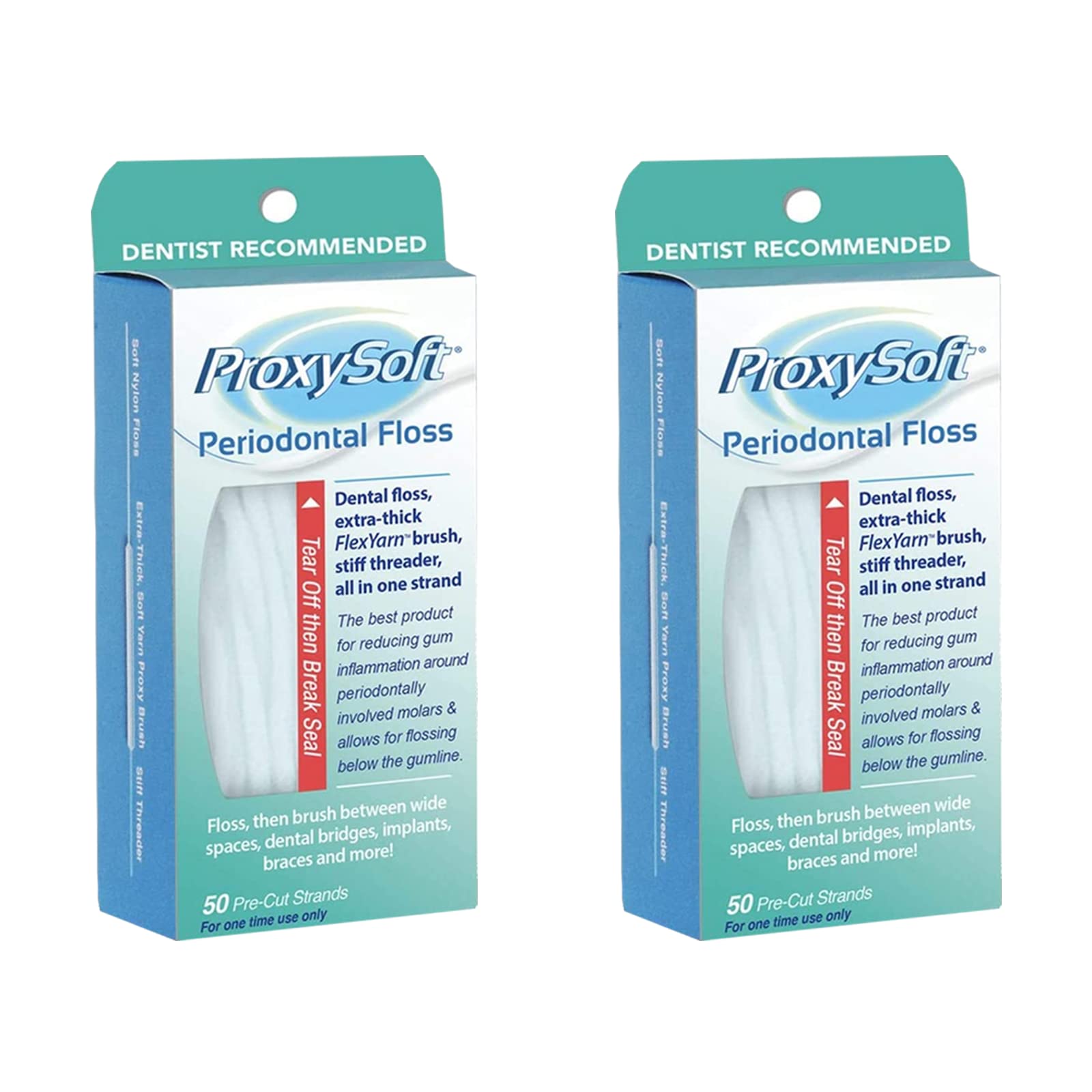 ProxySoft Periodontal Floss, 2 Packs - Dental Floss Threader, Braces Floss and Thick ProxyBrush for Daily Care of Periodontal Disease and Gum Health - Orthodontic Flossers for Braces and Teeth