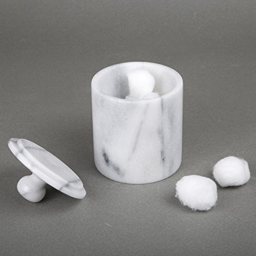 Creative Home Natural Marble Spa Collection Cotton Ball Swab Holder, Bathroom Countertop Storage Jar Container Organizer, Off-White (Color May Vary)