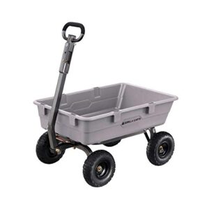 gorilla carts 800 pound capacity heavy duty poly yard garden steel dump utility wheelbarrow wagon cart with 2 in 1 towing atv handle, gray