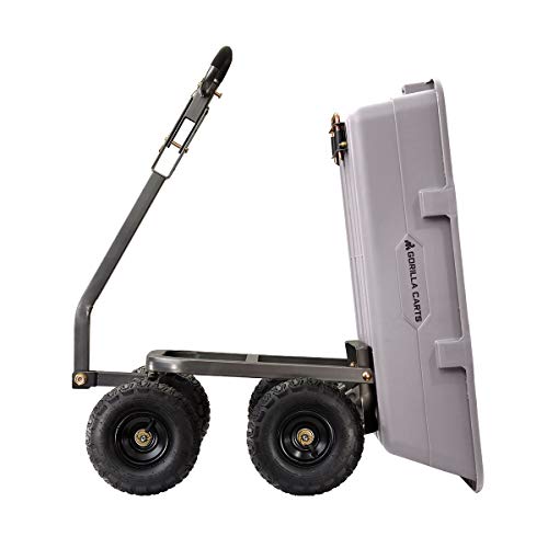 Gorilla Carts 800 Pound Capacity Heavy Duty Poly Yard Garden Steel Dump Utility Wheelbarrow Wagon Cart with 2 in 1 Towing ATV Handle, Gray