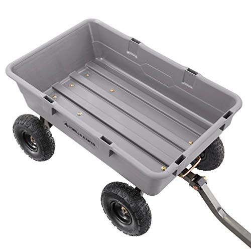 Gorilla Carts 800 Pound Capacity Heavy Duty Poly Yard Garden Steel Dump Utility Wheelbarrow Wagon Cart with 2 in 1 Towing ATV Handle, Gray