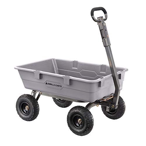 Gorilla Carts 800 Pound Capacity Heavy Duty Poly Yard Garden Steel Dump Utility Wheelbarrow Wagon Cart with 2 in 1 Towing ATV Handle, Gray