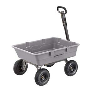 Gorilla Carts 800 Pound Capacity Heavy Duty Poly Yard Garden Steel Dump Utility Wheelbarrow Wagon Cart with 2 in 1 Towing ATV Handle, Gray