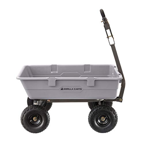 Gorilla Carts 800 Pound Capacity Heavy Duty Poly Yard Garden Steel Dump Utility Wheelbarrow Wagon Cart with 2 in 1 Towing ATV Handle, Gray