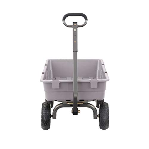 Gorilla Carts 800 Pound Capacity Heavy Duty Poly Yard Garden Steel Dump Utility Wheelbarrow Wagon Cart with 2 in 1 Towing ATV Handle, Gray