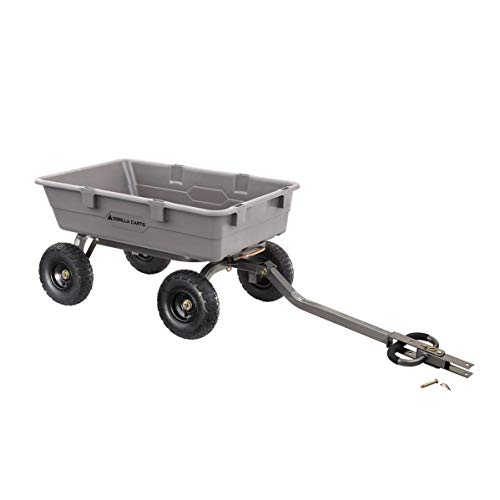 Gorilla Carts 800 Pound Capacity Heavy Duty Poly Yard Garden Steel Dump Utility Wheelbarrow Wagon Cart with 2 in 1 Towing ATV Handle, Gray