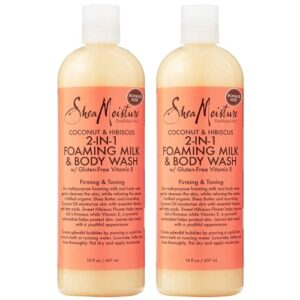 shea moisture body wash moisturizing, gluten free coconut & hibiscus foaming milk & body wash sensitive skin, coconut oil, vitamin e, certified organic shea butter, family size (2 pack-16 fl oz ea)