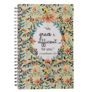 christian art gifts notebook my grace is sufficient 2 corinthians 12:9 bible verse inspirational writing notebook gratitude prayer journal flexible cover 128 ruled pages w/scripture, 6 x 8.5 inches