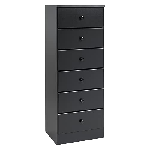 Prepac Astrid 6 Drawer Dresser for Bedroom, Tall Chest of Drawers, Bedroom Furniture, Clothes Storage and Organizer, 16.75" D x 20" W x 52.25" H, Black, BDBH-0401-1