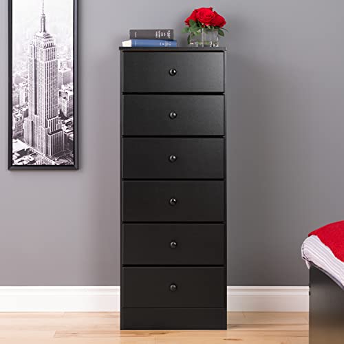 Prepac Astrid 6 Drawer Dresser for Bedroom, Tall Chest of Drawers, Bedroom Furniture, Clothes Storage and Organizer, 16.75" D x 20" W x 52.25" H, Black, BDBH-0401-1