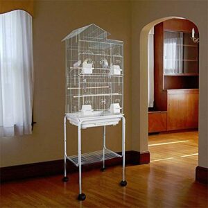 large roof top canary parakeet cockatiel lovebird finch roof top bird cage with stand -18"x14"x62" *white*