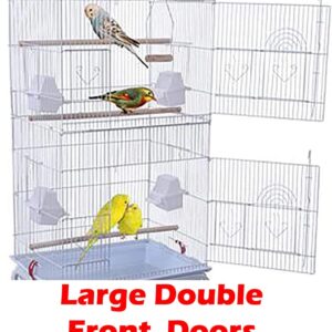 Large Roof Top Canary Parakeet Cockatiel Lovebird Finch Roof Top Bird Cage with Stand -18"x14"x62" *White*