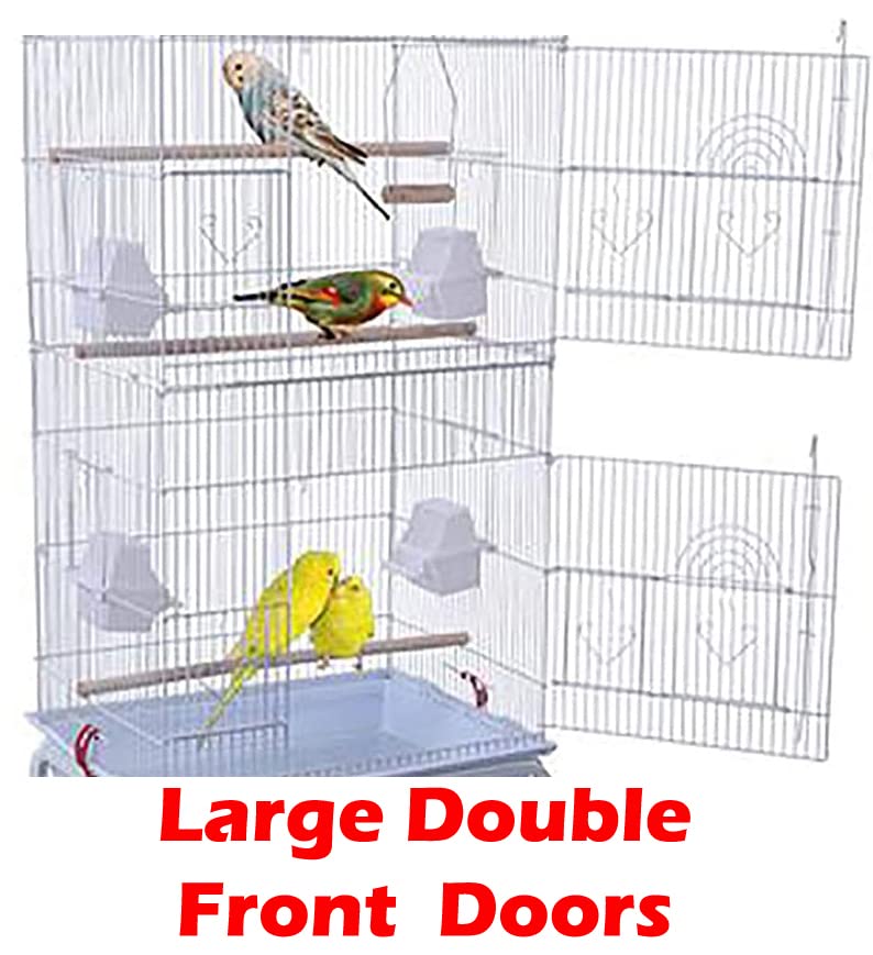 Large Roof Top Canary Parakeet Cockatiel Lovebird Finch Roof Top Bird Cage with Stand -18"x14"x62" *White*