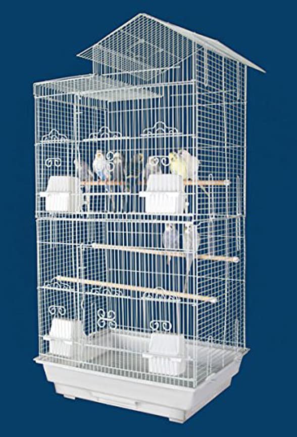 Large Roof Top Canary Parakeet Cockatiel Lovebird Finch Roof Top Bird Cage with Stand -18"x14"x62" *White*