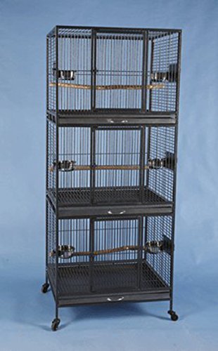 Three Tier Stackable Multiple Bird Parrot Animal Pet Cage - 30" X 24" X 73"H- Black Vein