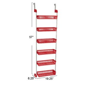 Household Essentials 6-Tier Basket Over-The-Door Organizer, Red