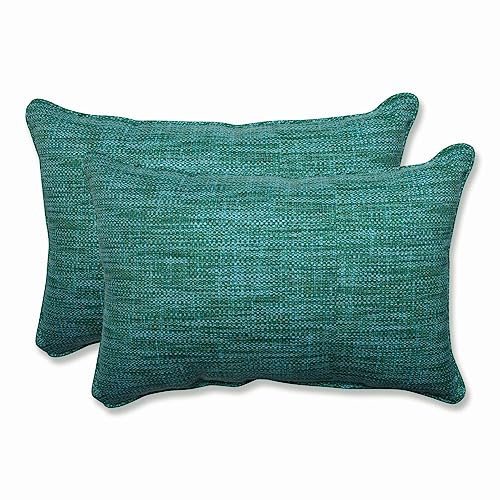 Pillow Perfect Remi Solid Indoor/Outdoor Large Lumbar Pillow Plush Fill, Weather and Fade Resistant, Large Lumbar - 16.5" x 24.5", Blue, 2 Count